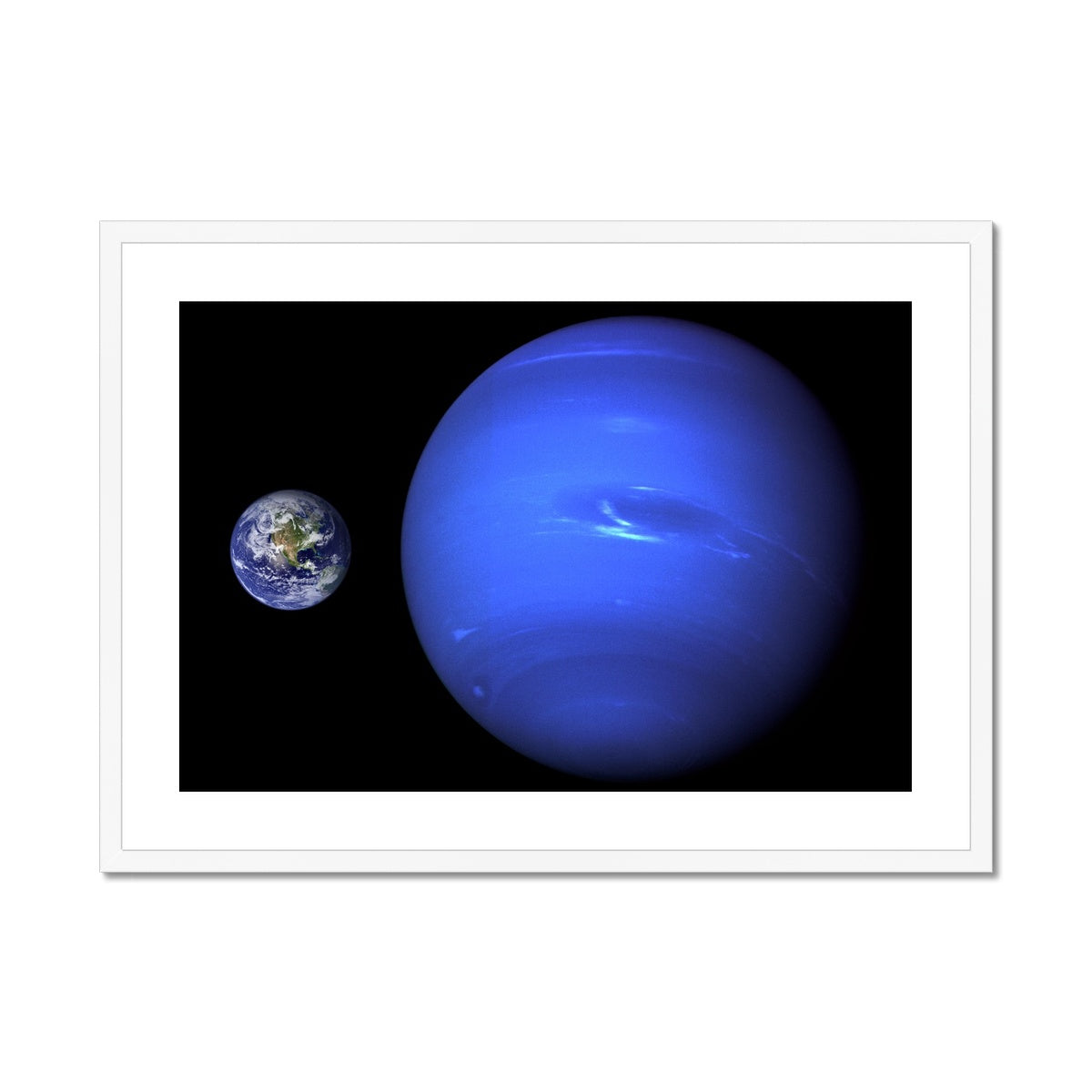 Neptune, Earth size comparison Framed & Mounted Print – DarkStars.co